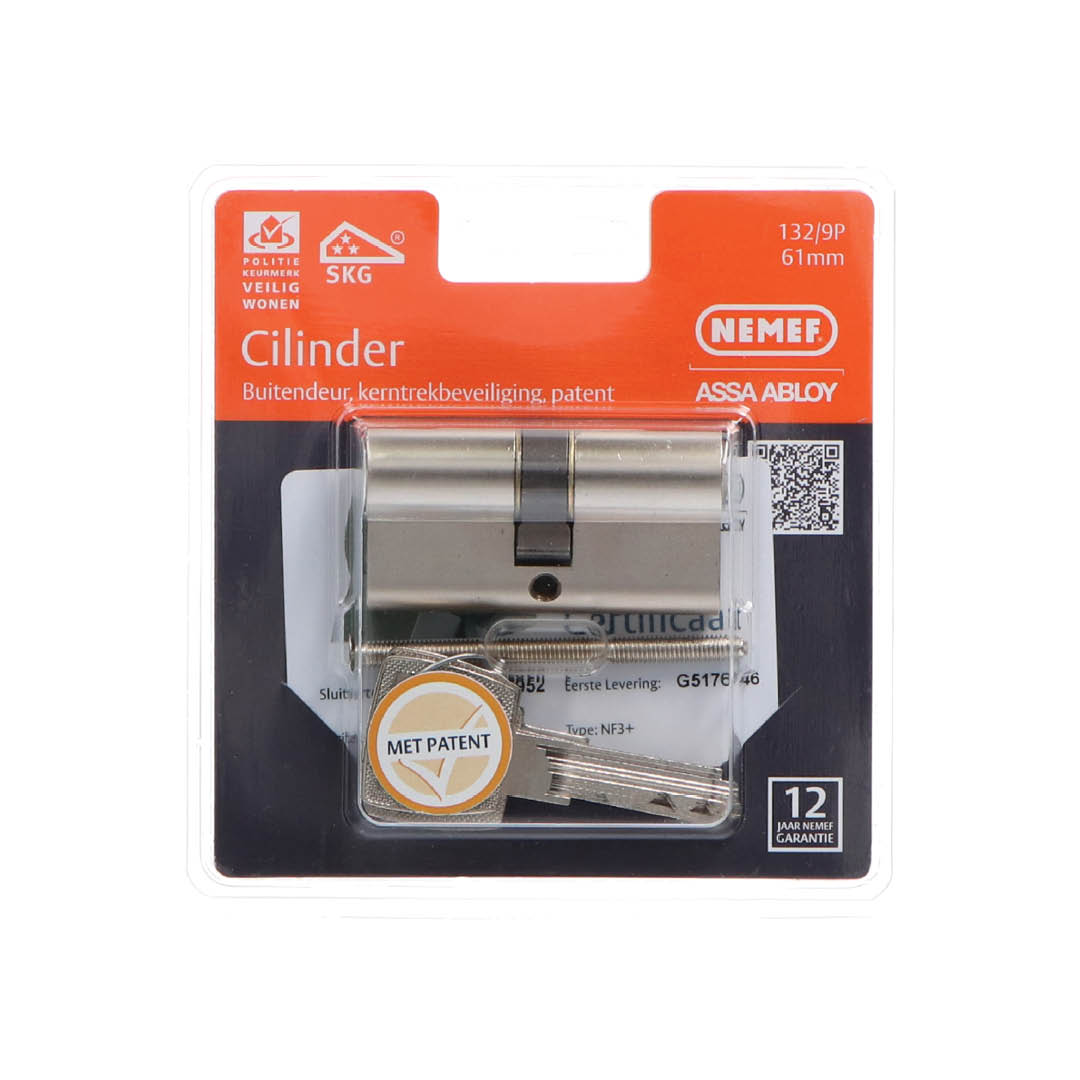 Nemef veiligheidscilinder 132/9P met patent (NF3plus) | Nemef